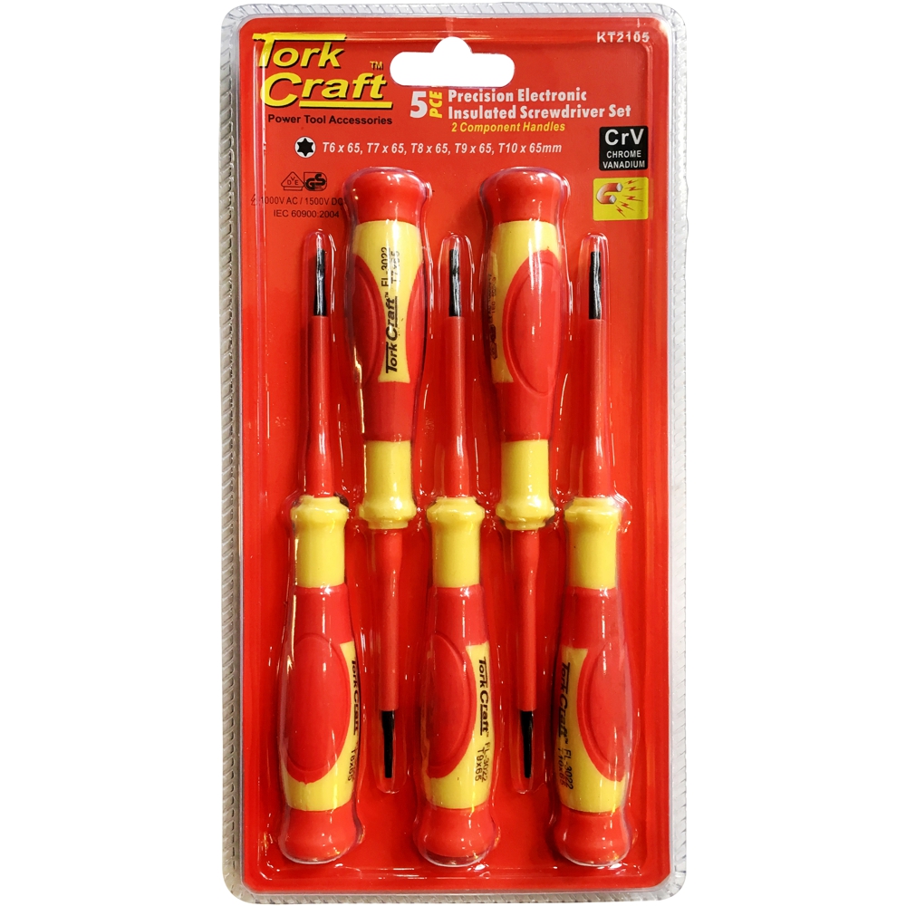 5PC PRECISION ELECTRONIC INSULATED SCREWDRIVER SET - Sunpower Hardware