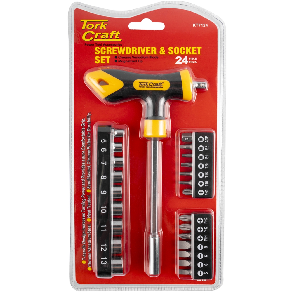 SCREWDRIVER BIT & SOCKET SET 24 PC T BAR - Sunpower Hardware
